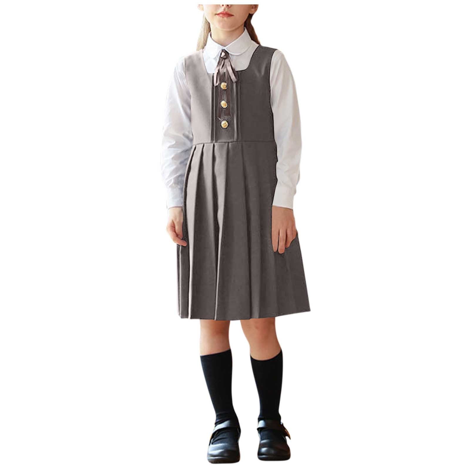 Eltusu Girls School Uniform Sets, Long Sleeve Button Turn Down Collar ...