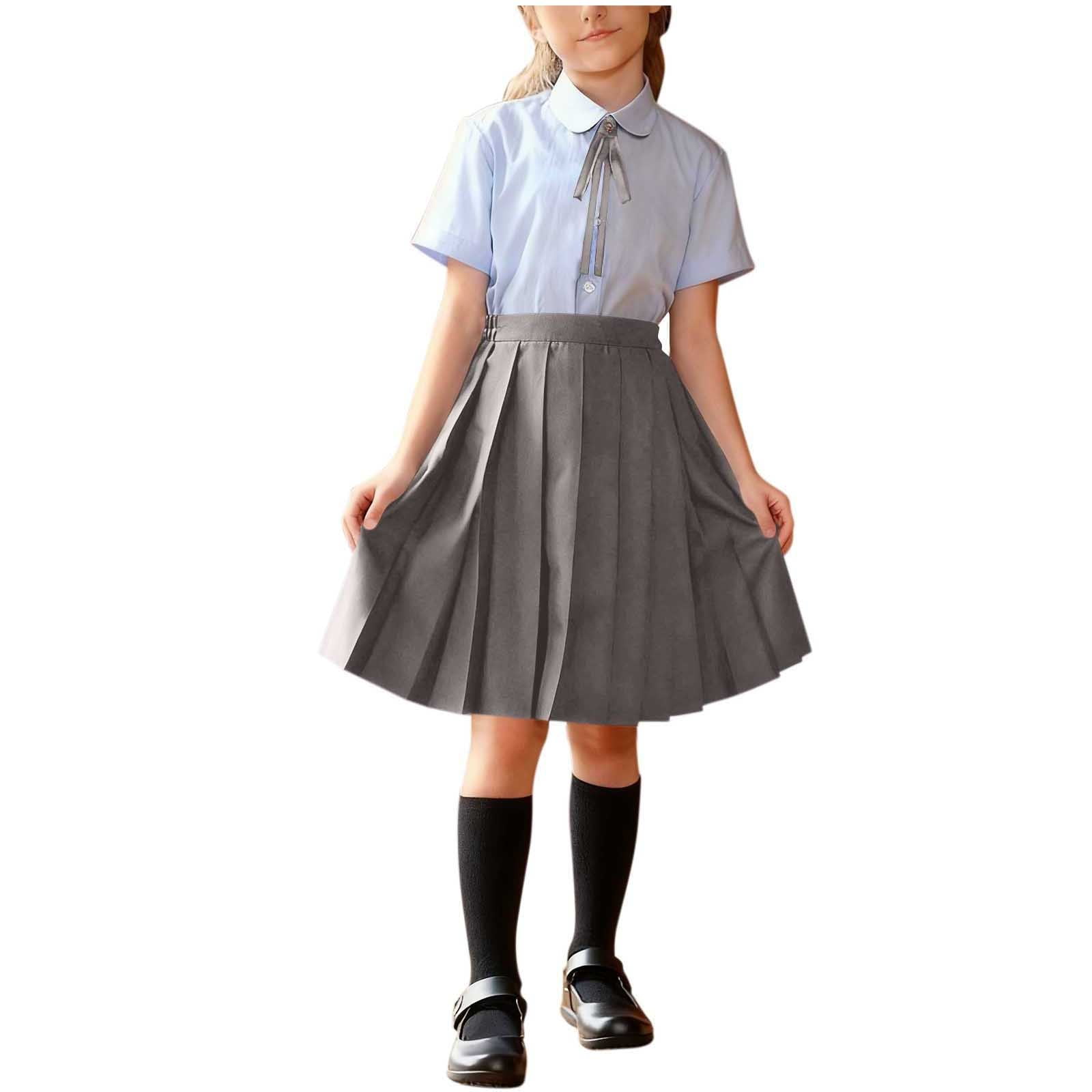 Eltusu Girls School Uniform Sets, Short Sleeve Lapel Collar Solid Color ...
