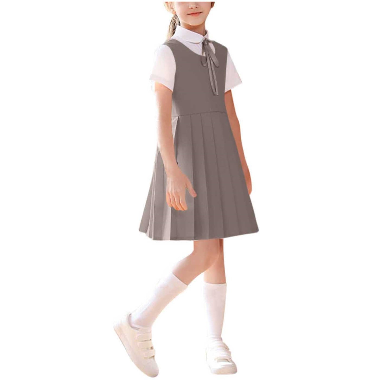 Eltusu Girls School Uniform Sets, Short Sleeve pleated Lapel Collar ...