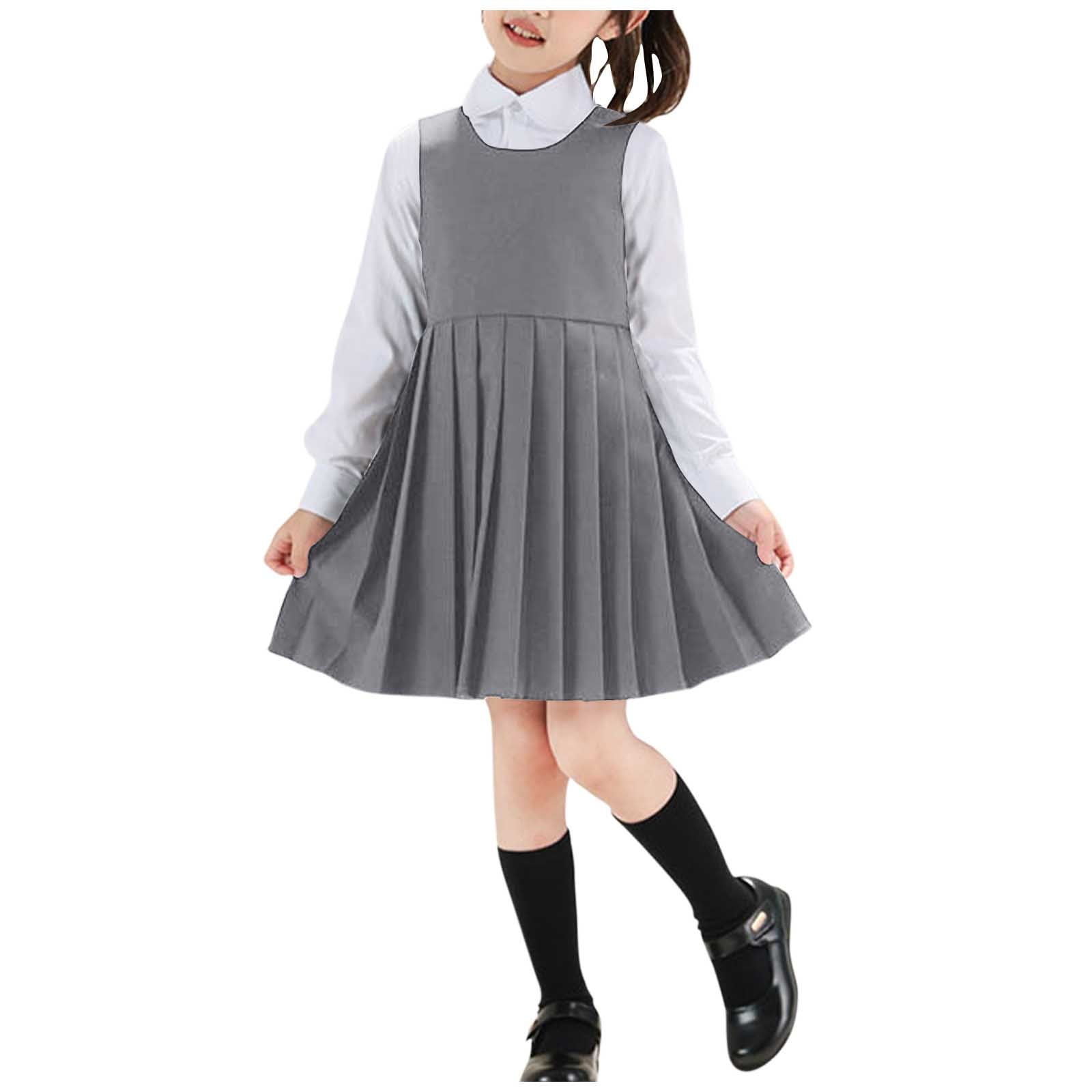 Eltusu Girls School Uniform Sets, pleated Sleeveless Lapel Collar Dress ...