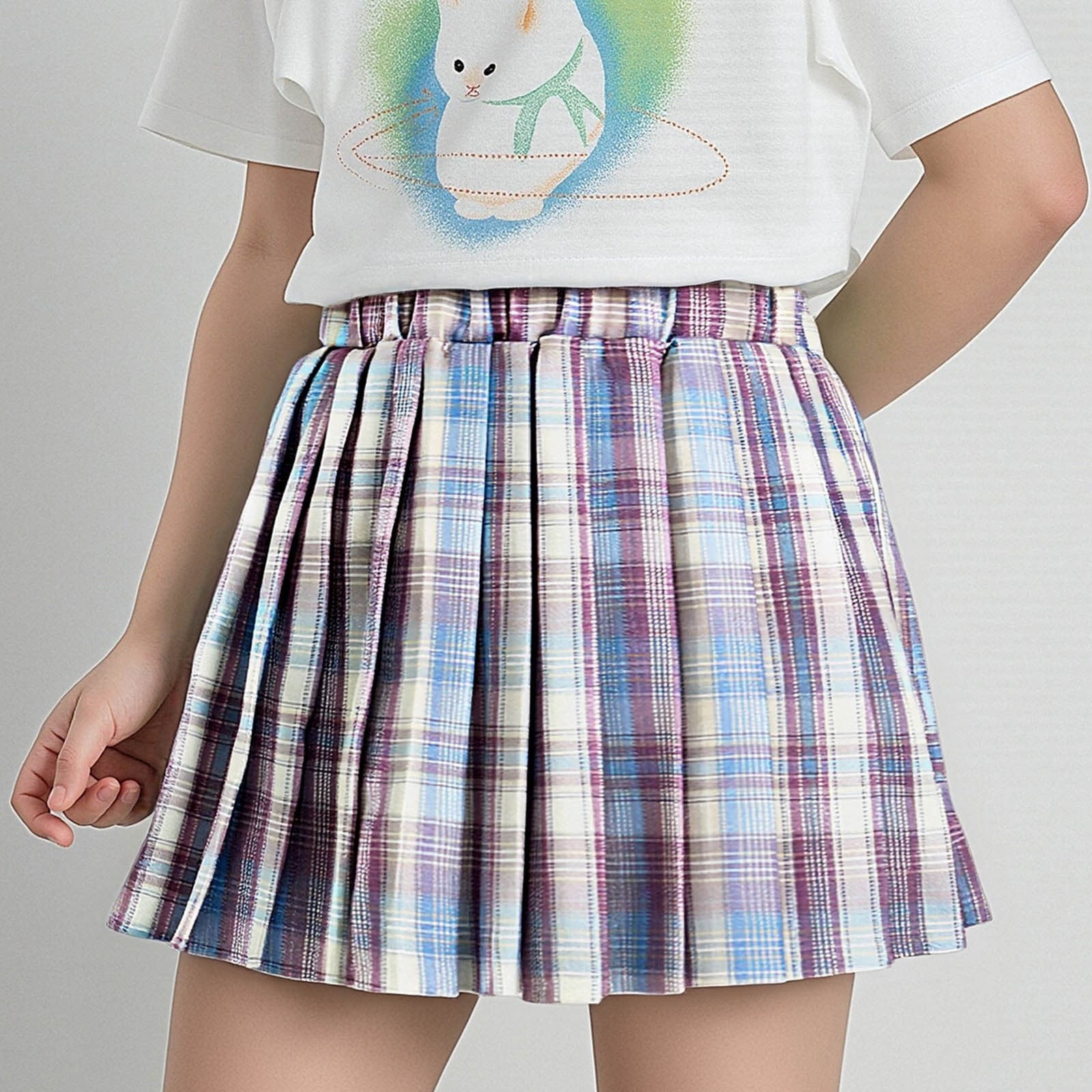 Eltusu Girls School Uniform Skirts, Graduation Summer Cotton Elastic ...