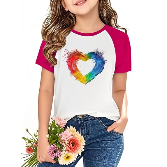 Eltusu Girls Short Sleeve Tops, Crew Neck Graphic Pullover Summer Kids ...