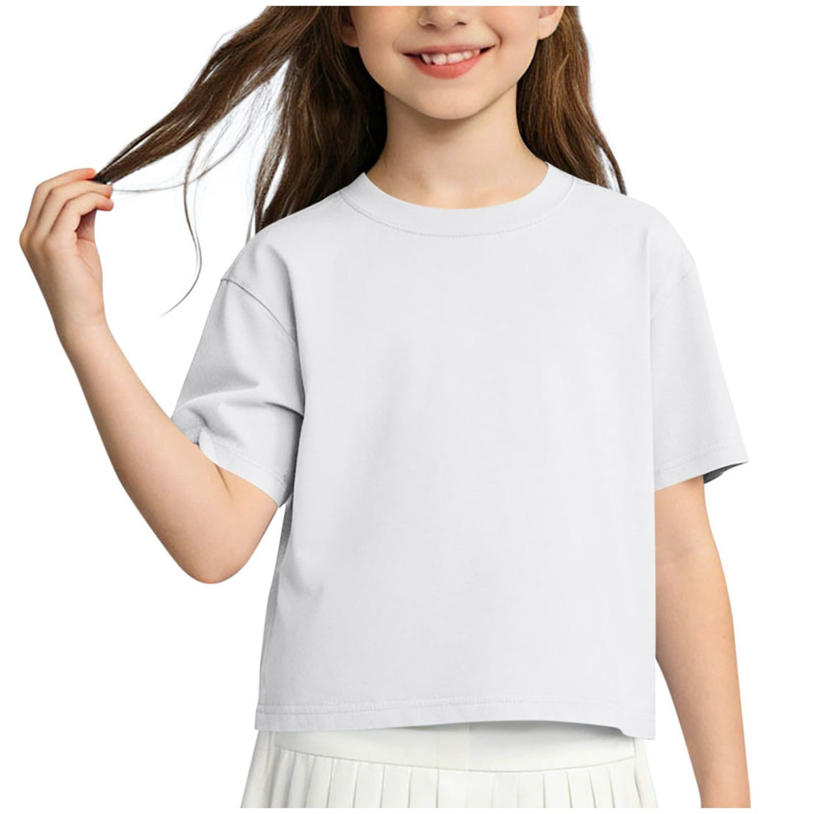 Eltusu Girls Short Sleeve Tops, Crewneck Cotton Pullover Solid Color ...