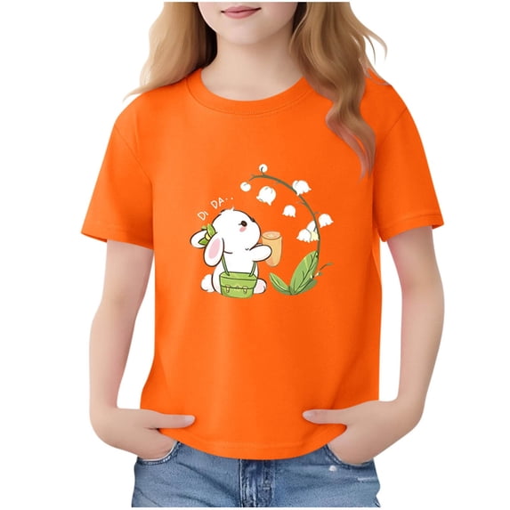 Eltusu Girls Short Sleeve Tops, Graphic Cotton Pullover Crew Neck ...