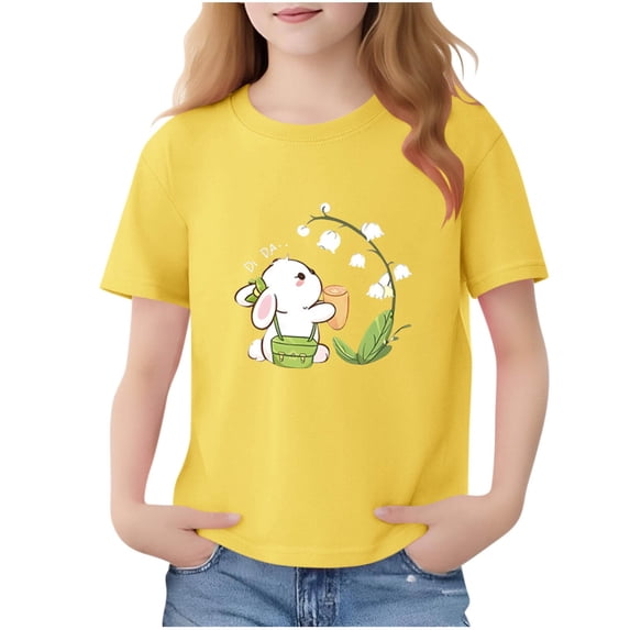 Eltusu Girls Short Sleeve Tops, Pullover Graphic Cotton Crew Neck ...