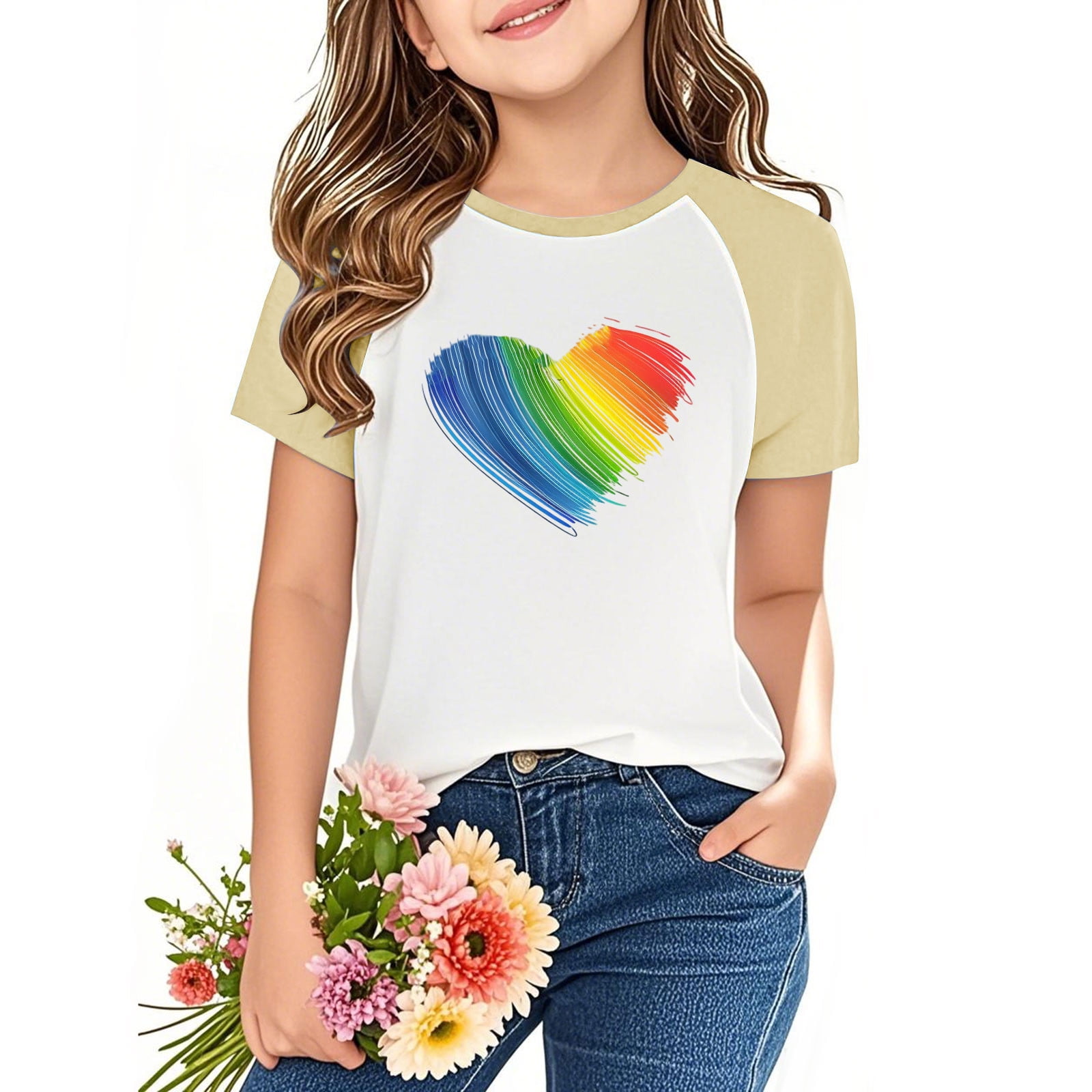 Eltusu Girls Short Sleeve Tops, Pullover Summer Crew Neck Relaxed Fit ...