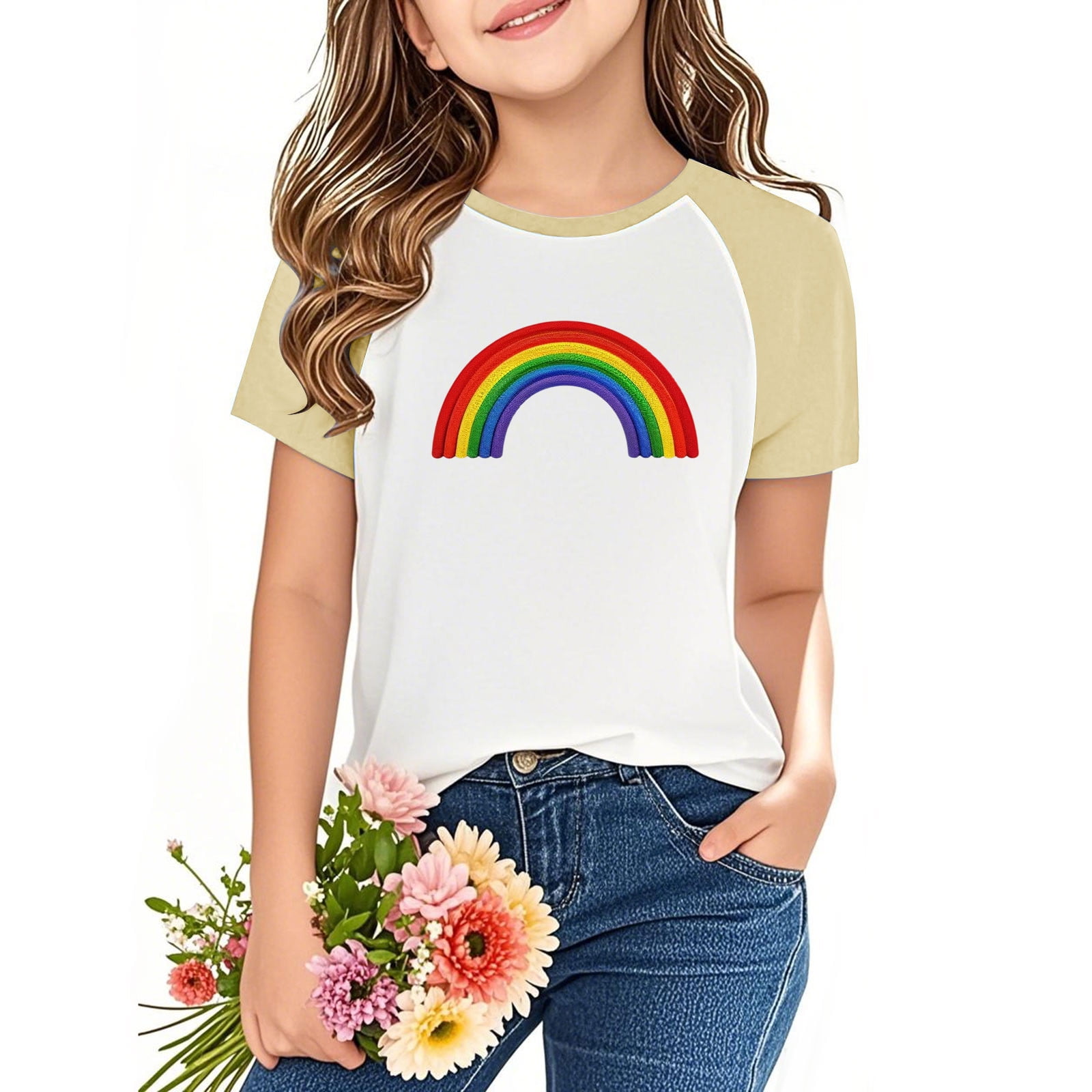 Eltusu Girls Short Sleeve Tops, Summer Crew Neck Loose Fit Pullover ...