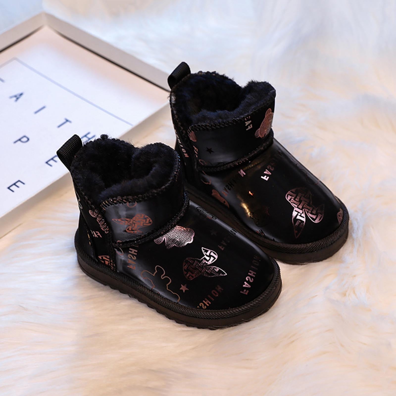Eltusu Girls Snow Booties, Windproof Warm PU No Slip Winter Boots Shoes ...