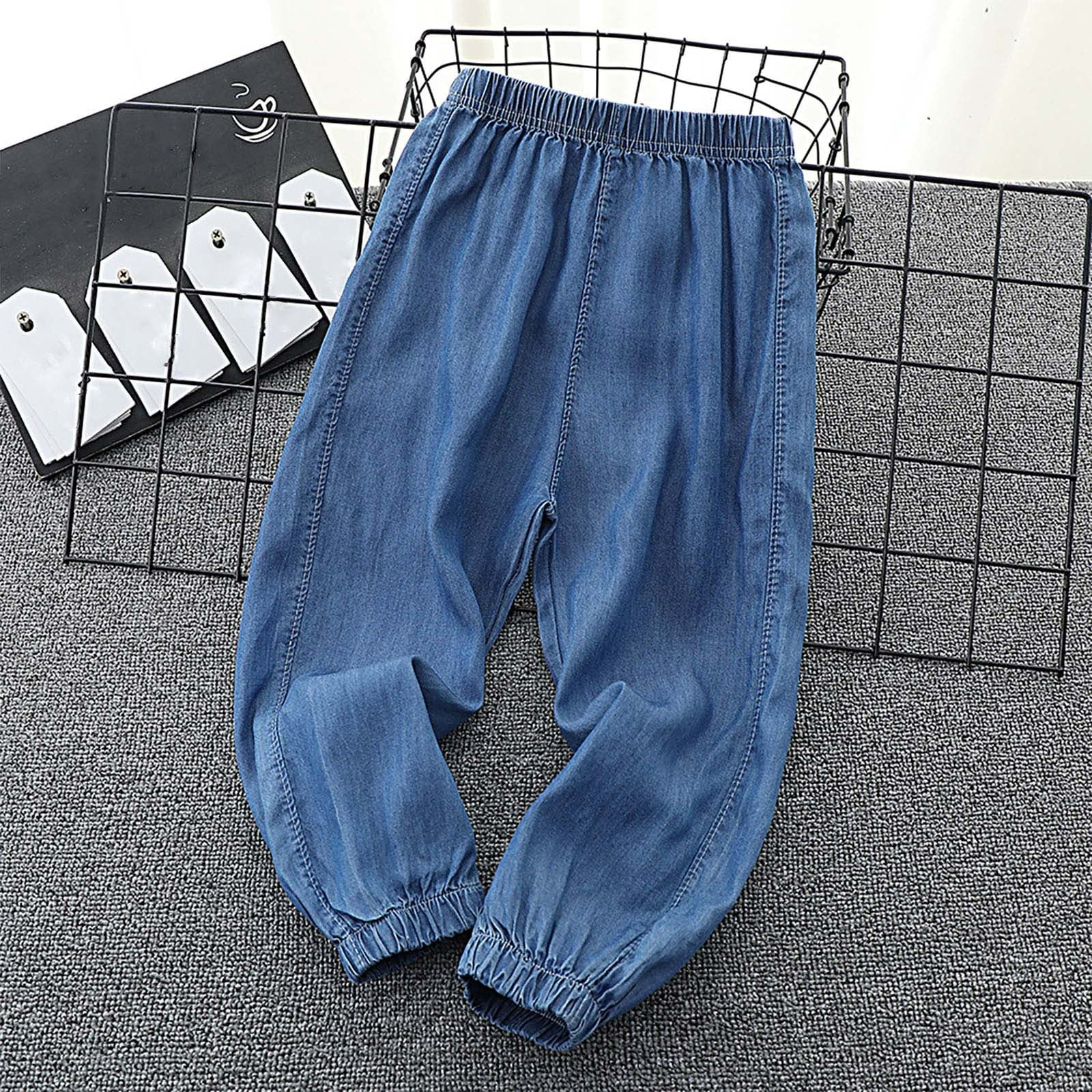 Eltusu Girls Stretch Jeans, Elastic Waist Solid Color Elastic Bottom ...