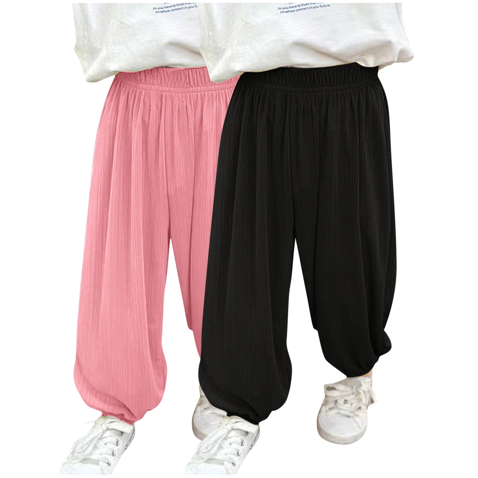 Eltusu Girls Sweatpants, Solid Color Elastic Bottom 2 Pieces Loose ...