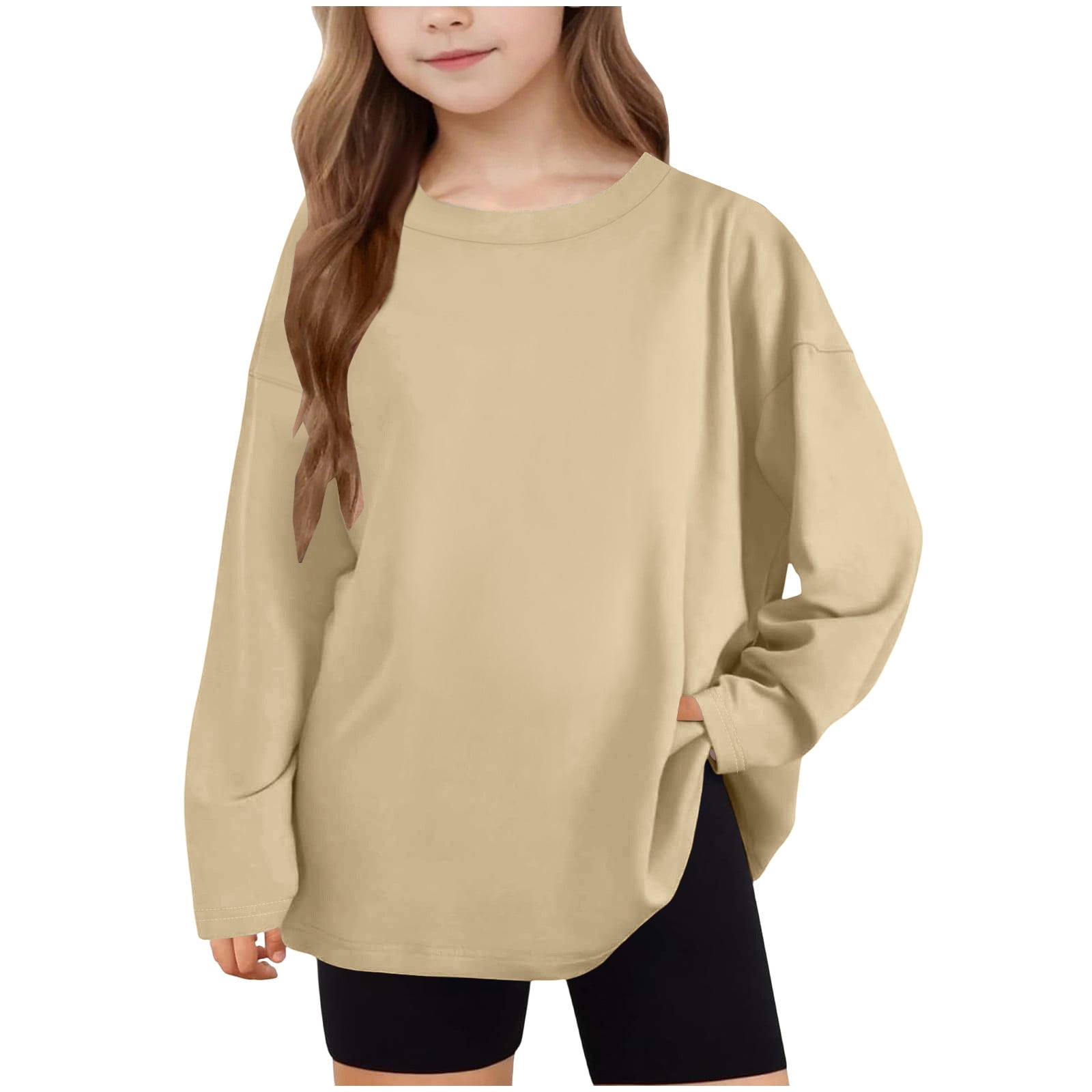 Eltusu Girls Tops, Loose Fit Pullover Basic Crew Neck Long Sleeve Tees ...
