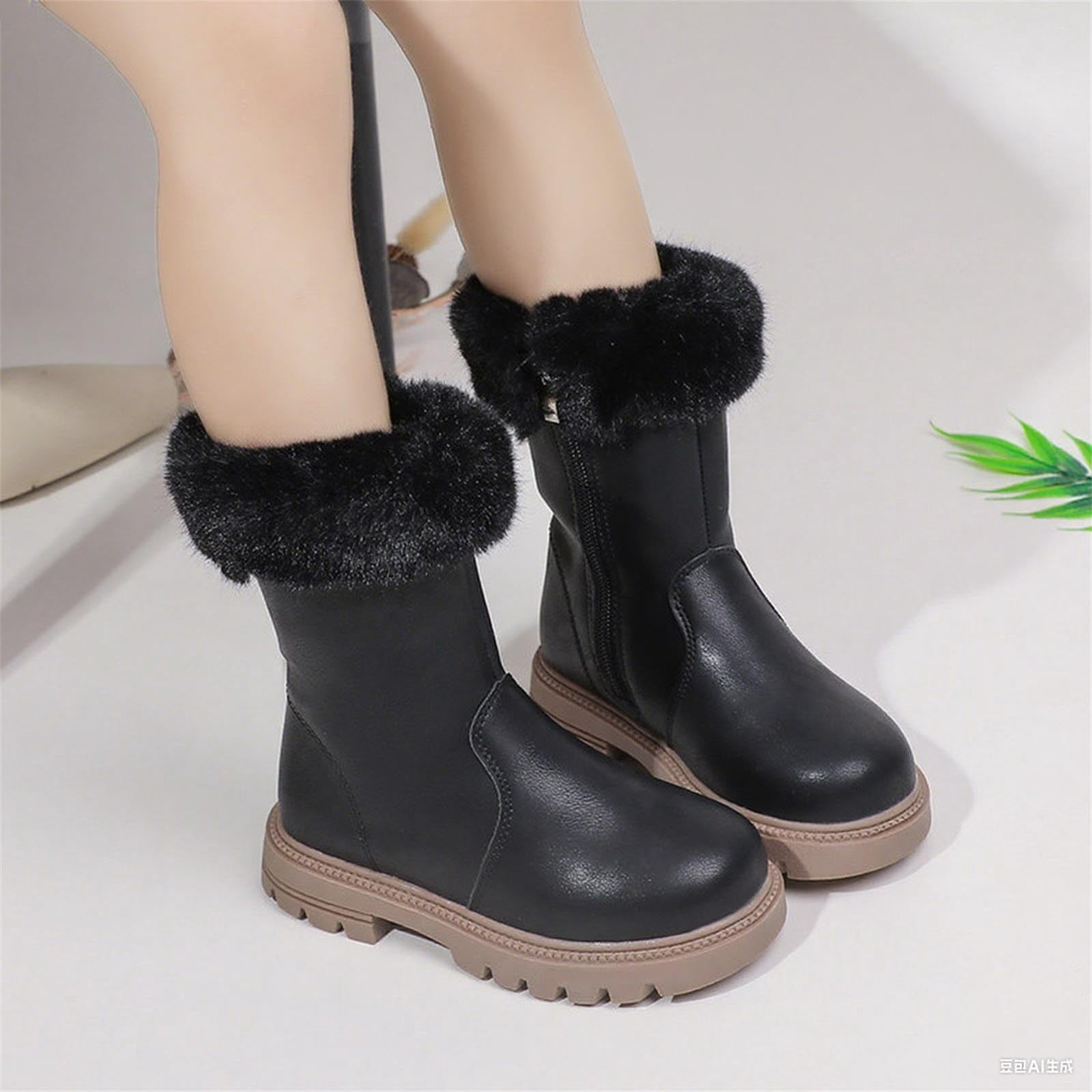 Eltusu Little Girls Snow Boots, Soft No Slip Thermal PU Winter Shoes ...
