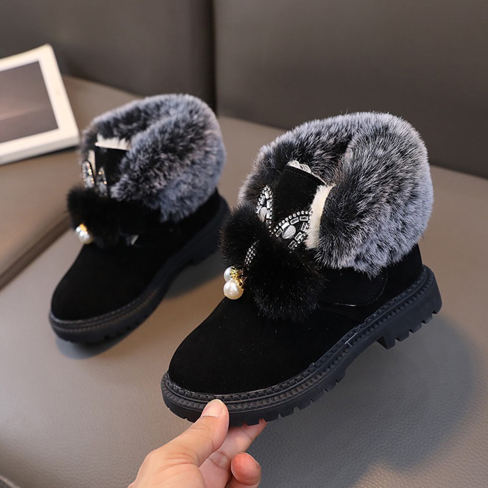 Eltusu Little Girls Boots, Soft No Slip Flock Thermal Winter Shoes ...