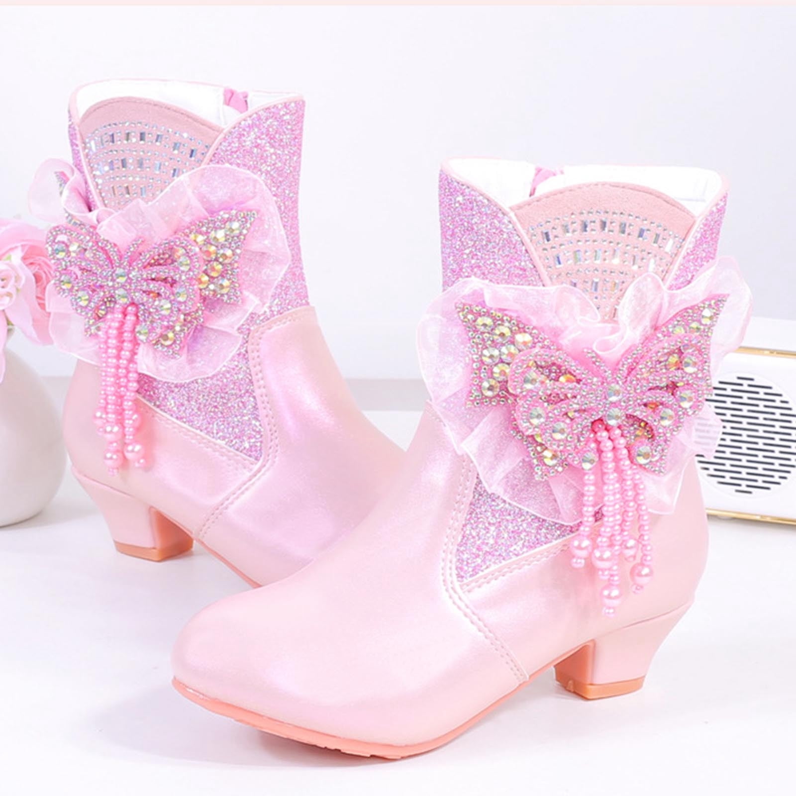 Eltusu Little Girls Boots, Winter Thermal High Heels No Slip Princess ...