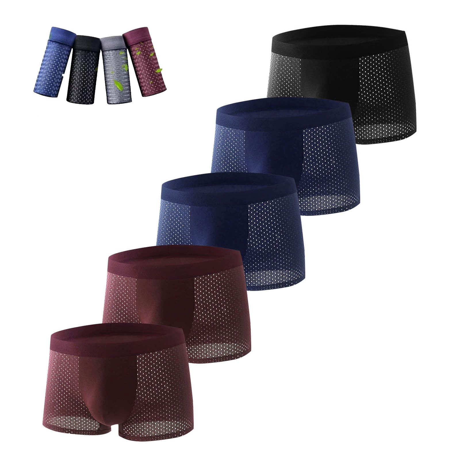 Eltusu Men's Boxers, 4 PC Solid Color Elastic Waistband Moisture ...