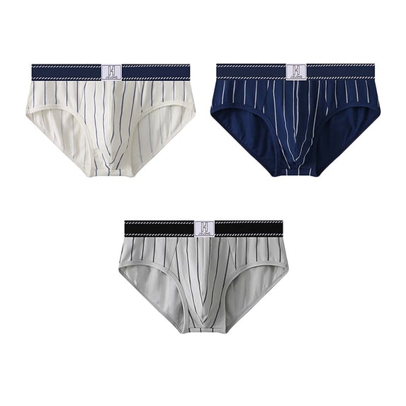 Eltusu Men's Brief, Elastic Waistband Striped Cotton 3 Pieces Men's ...