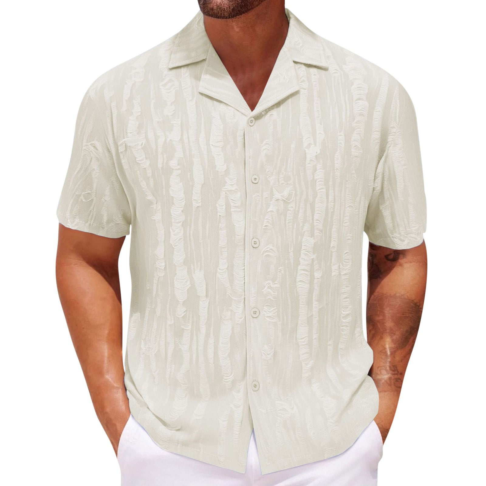 Eltusu Men's Button up Shirts, Fashion Knitting Cotton Short Sleeve ...