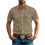 Eltusu Men's Button up Shirts, Stretchy Lapel Collar Solid Color Short ...