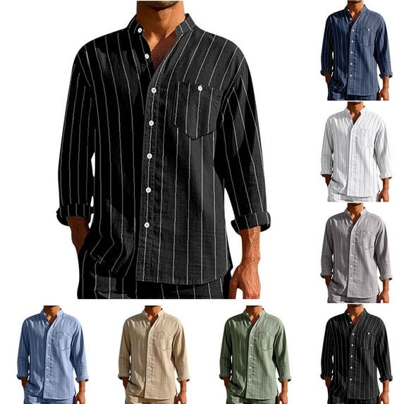 Eltusu Men's Button up Shirts, Striped Stretchy Long Sleeve Lapel ...