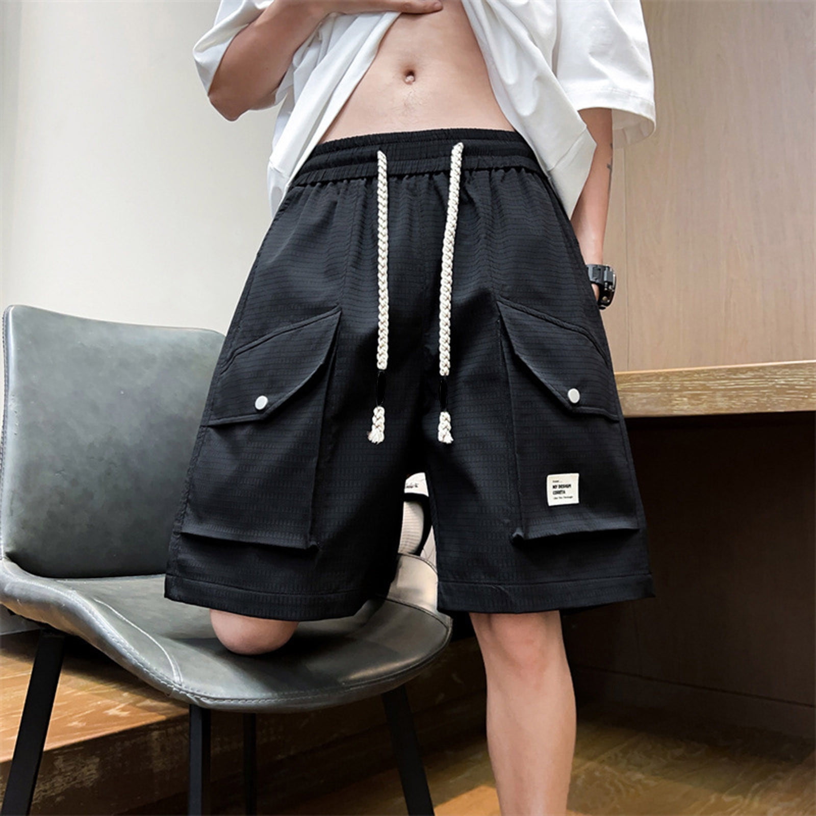 Eltusu Men's Cargo Shorts, Summer Knee Length Drawstring Elastic ...