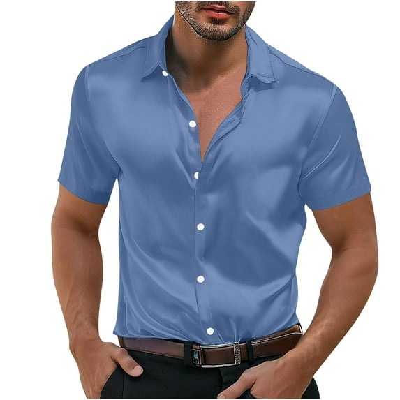 Eltusu Men's Casual Button Down Shirts, Lapel Collar Fashion Stretch ...