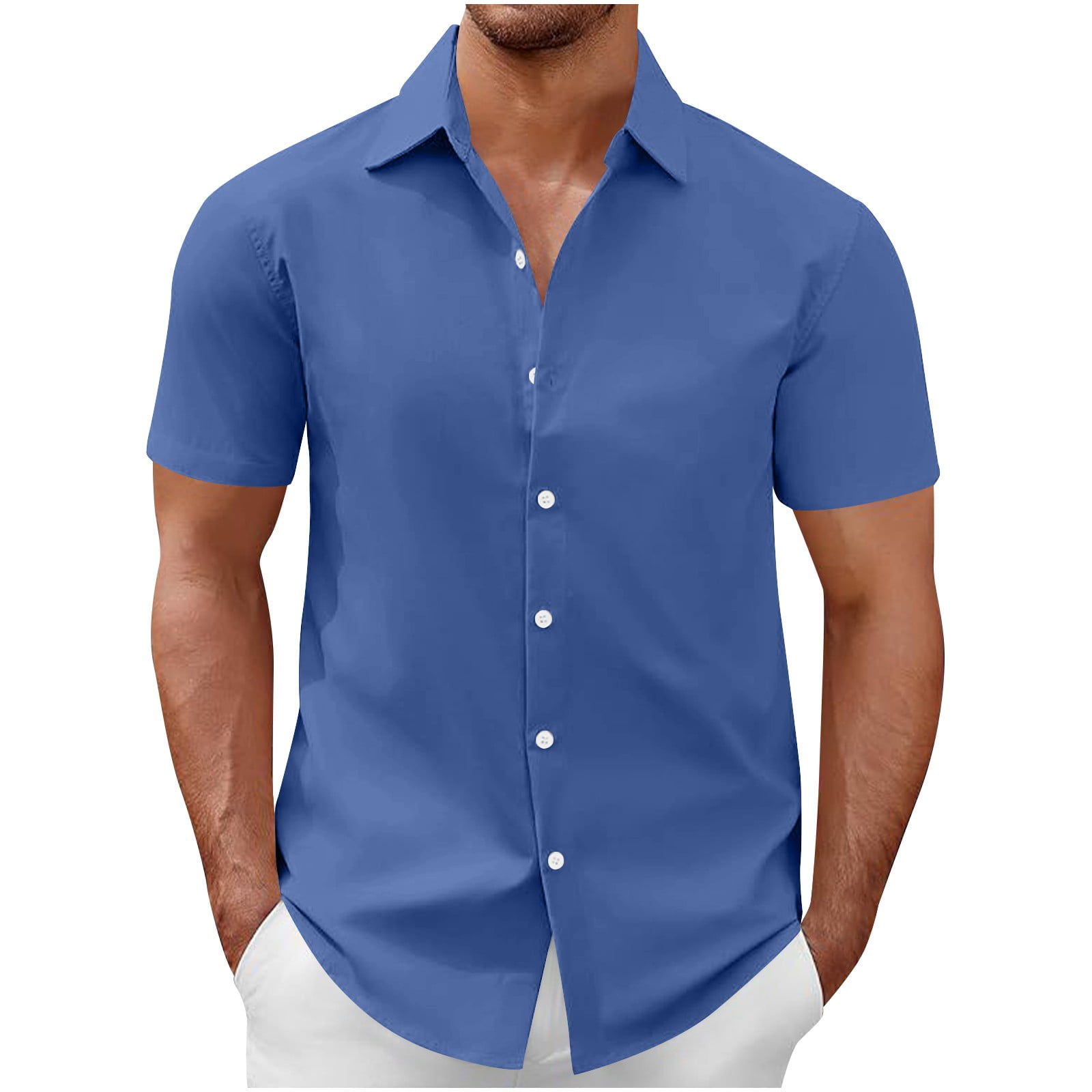 Eltusu Men's Casual Button Down Shirts, Short Sleeve Solid Color ...