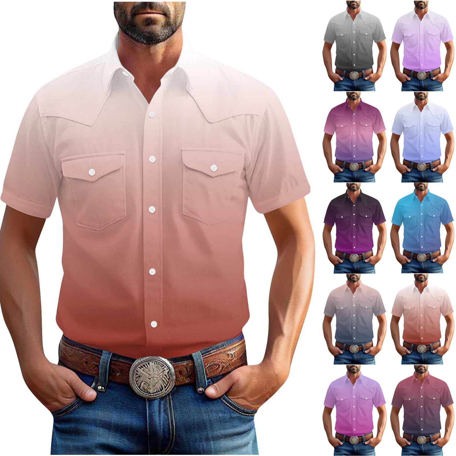 Eltusu Men's Casual Button Down Shirts, Short Sleeve Turn Down Collar ...