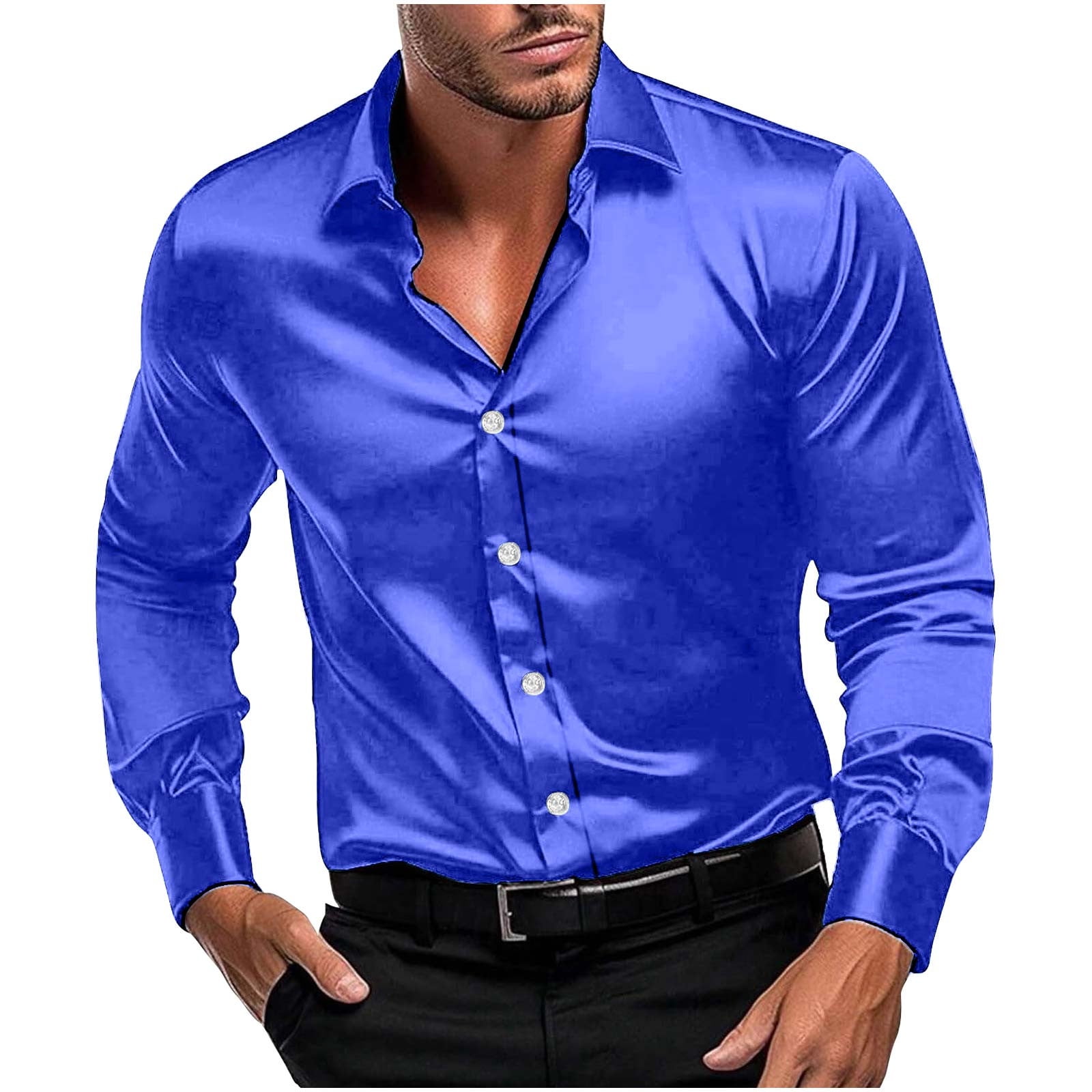 Eltusu Men's Casual Button Down Shirts, Stretchy Solid Color Turn Down ...