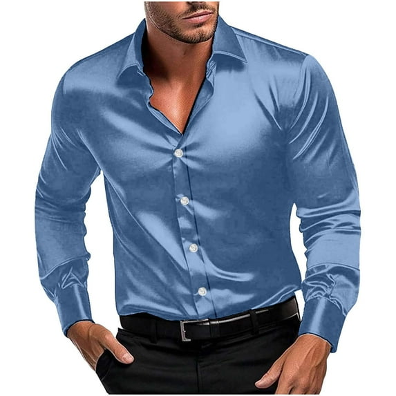 Eltusu Men's Casual Button Down Shirts, Stretchy Solid Color Turn Down ...