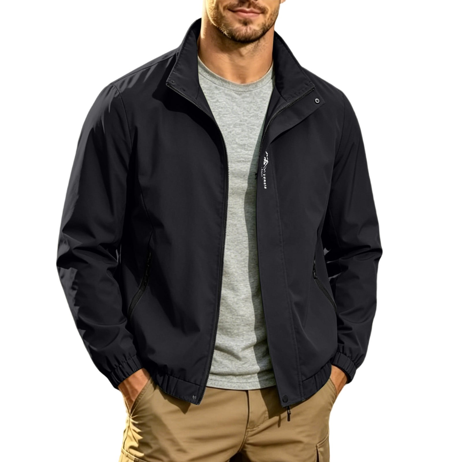 Eltusu Men's Jackets with Zipper, Outdoor Stand-Up Collar Long Sleeve ...