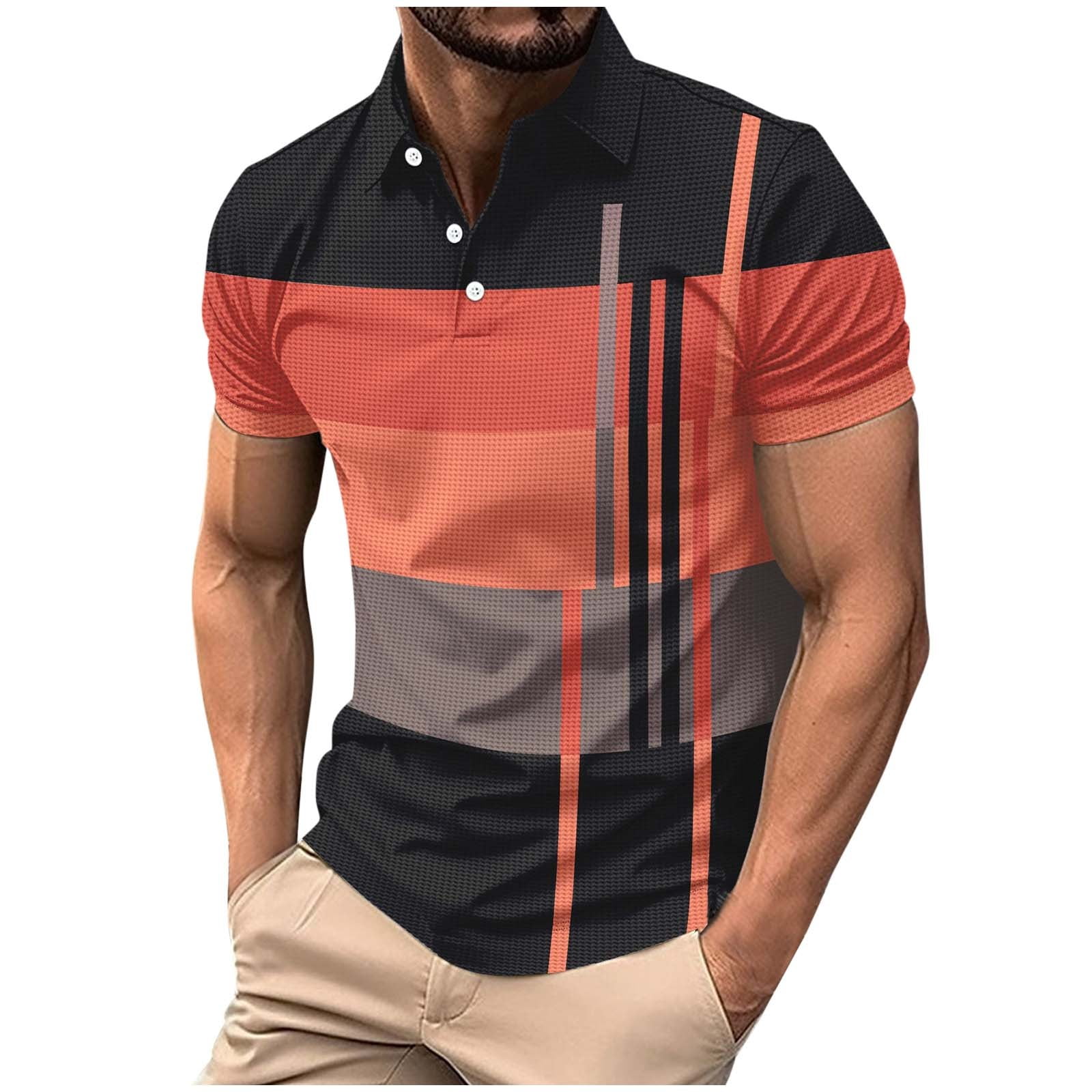 Eltusu Men's Polo Shirts, Summer Lapel Collar Button Pullover Short ...