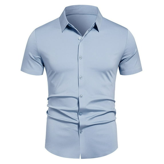 Eltusu Men's Short Sleeve Dress Shirts, Breathable Lapel Collar Summer ...