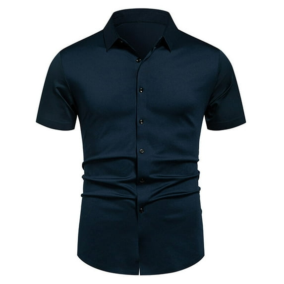 Eltusu Men's Short Sleeve Dress Shirts, Lapel Collar Summer Stretch ...
