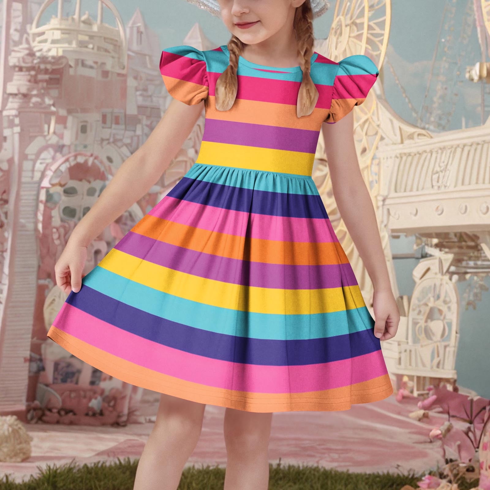 Eltusu Summer Casual Dresses for Girls, Crew Neck Short Sleeve Ruffle ...