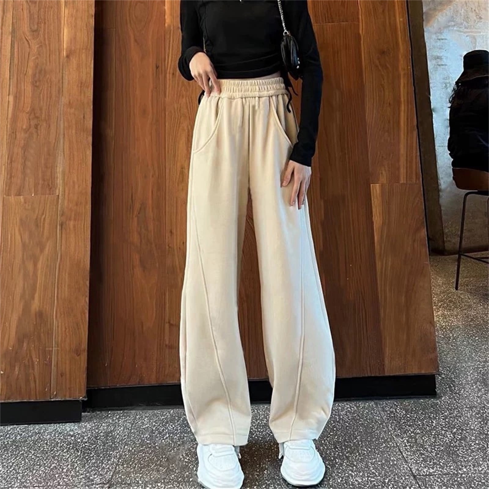 Eltusu Sweatpants for Girls, Elastic Waist Straight Leg Solid Color ...
