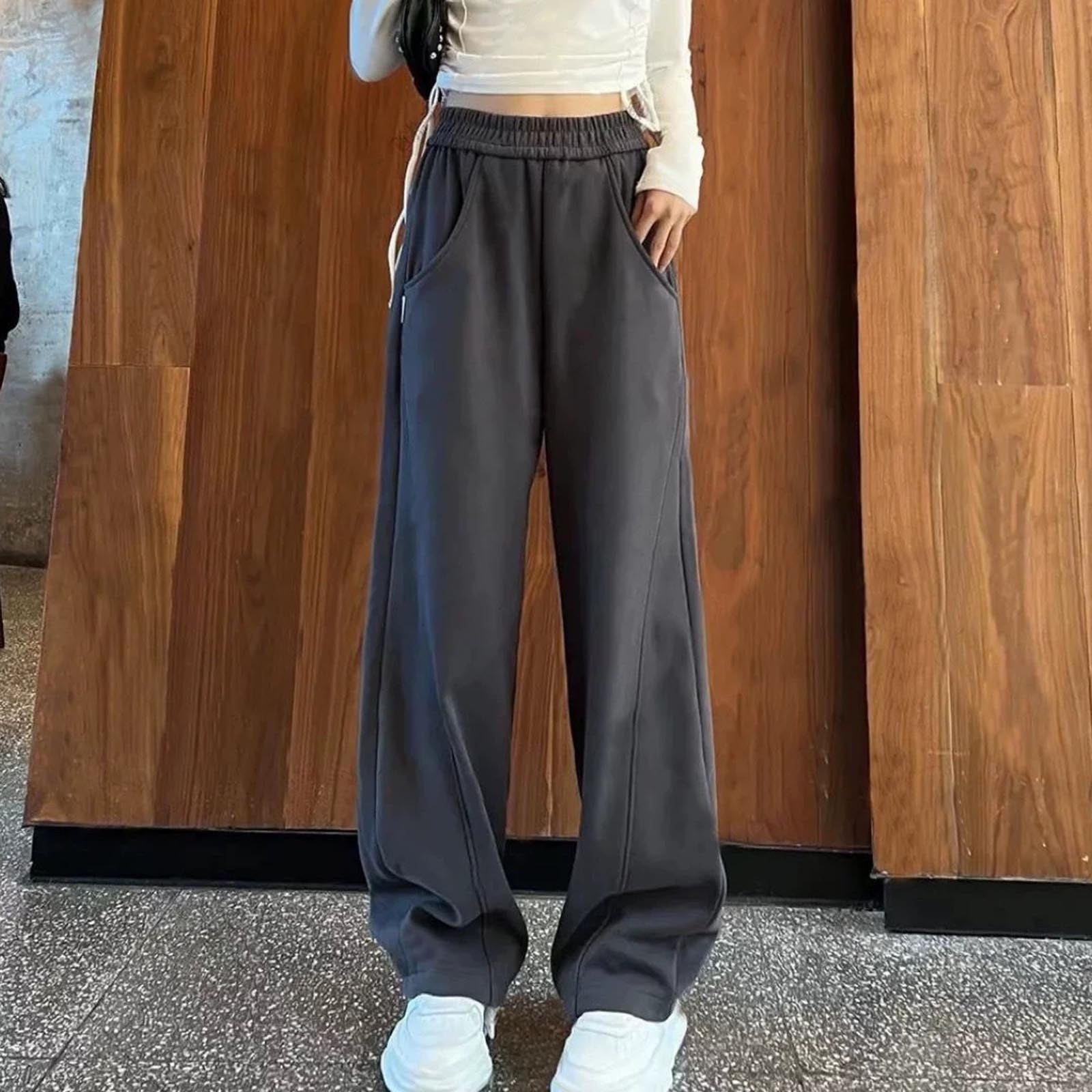 Eltusu Sweatpants for Girls, Straight Leg Elastic Waist Solid Color ...