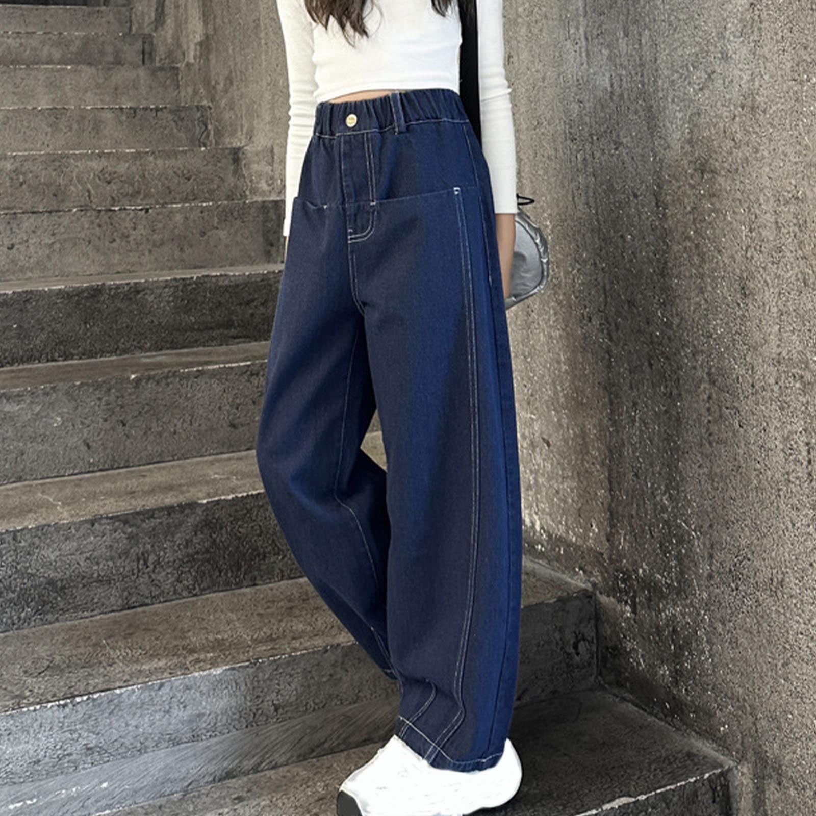 Eltusu Toddler Girls Jeans, Elastic Waist Solid Color Straight Leg ...