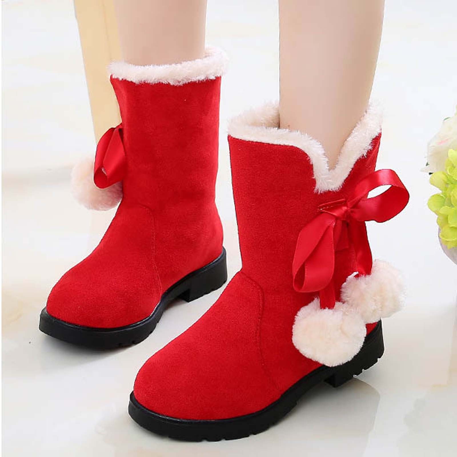 Eltusu Toddler Girls Snow Boots, Windproof Pompom No Slip Warm Winter ...