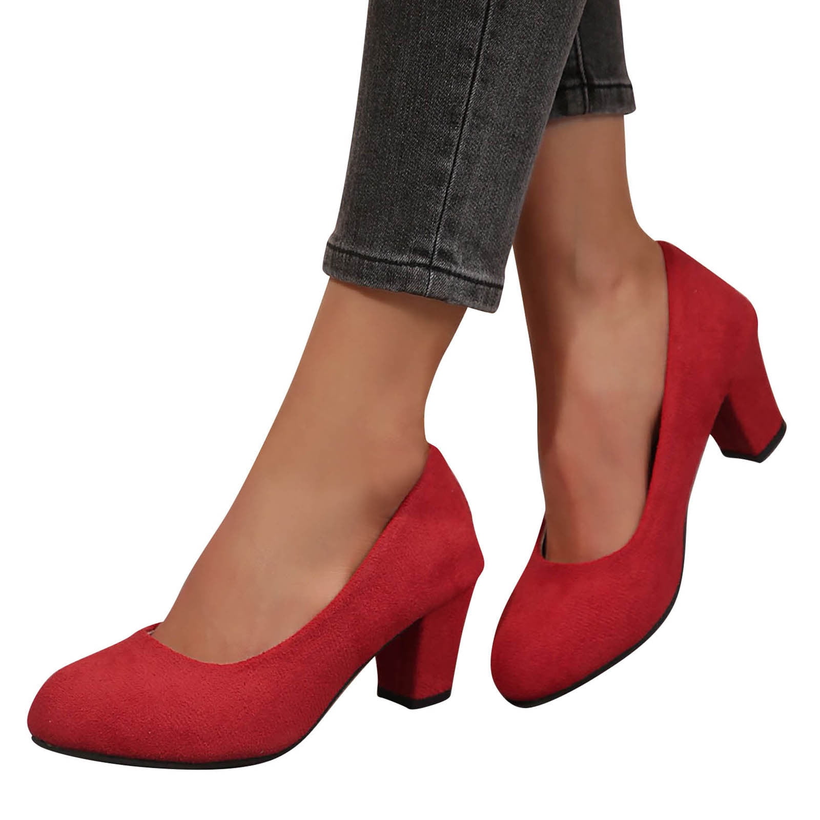 Eltusu Women Chunky Heels, Comfort Round Toe No Slip Mid High Heels ...