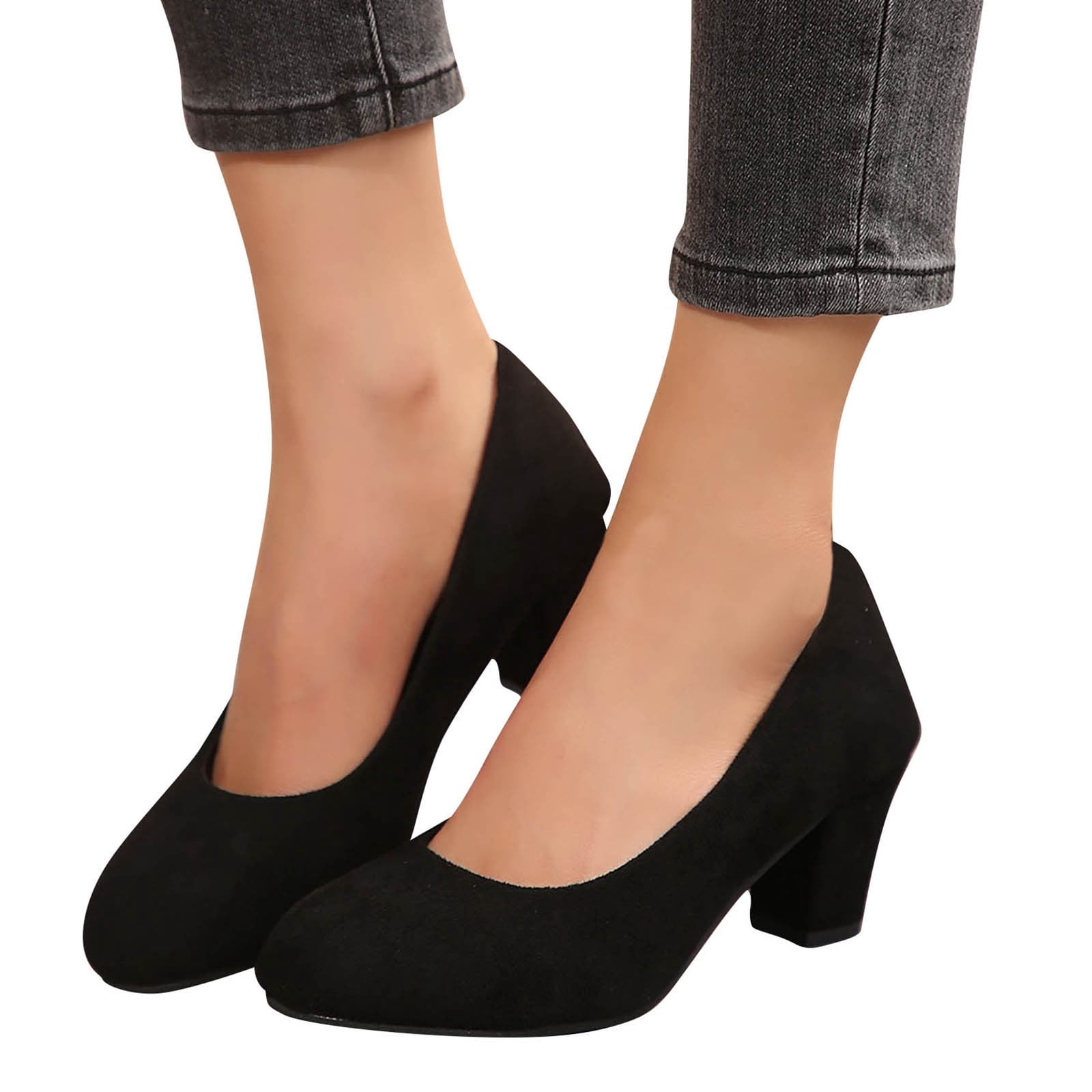 Eltusu Women Chunky Heels, Round Toe Comfort Mid High Heels No Slip ...