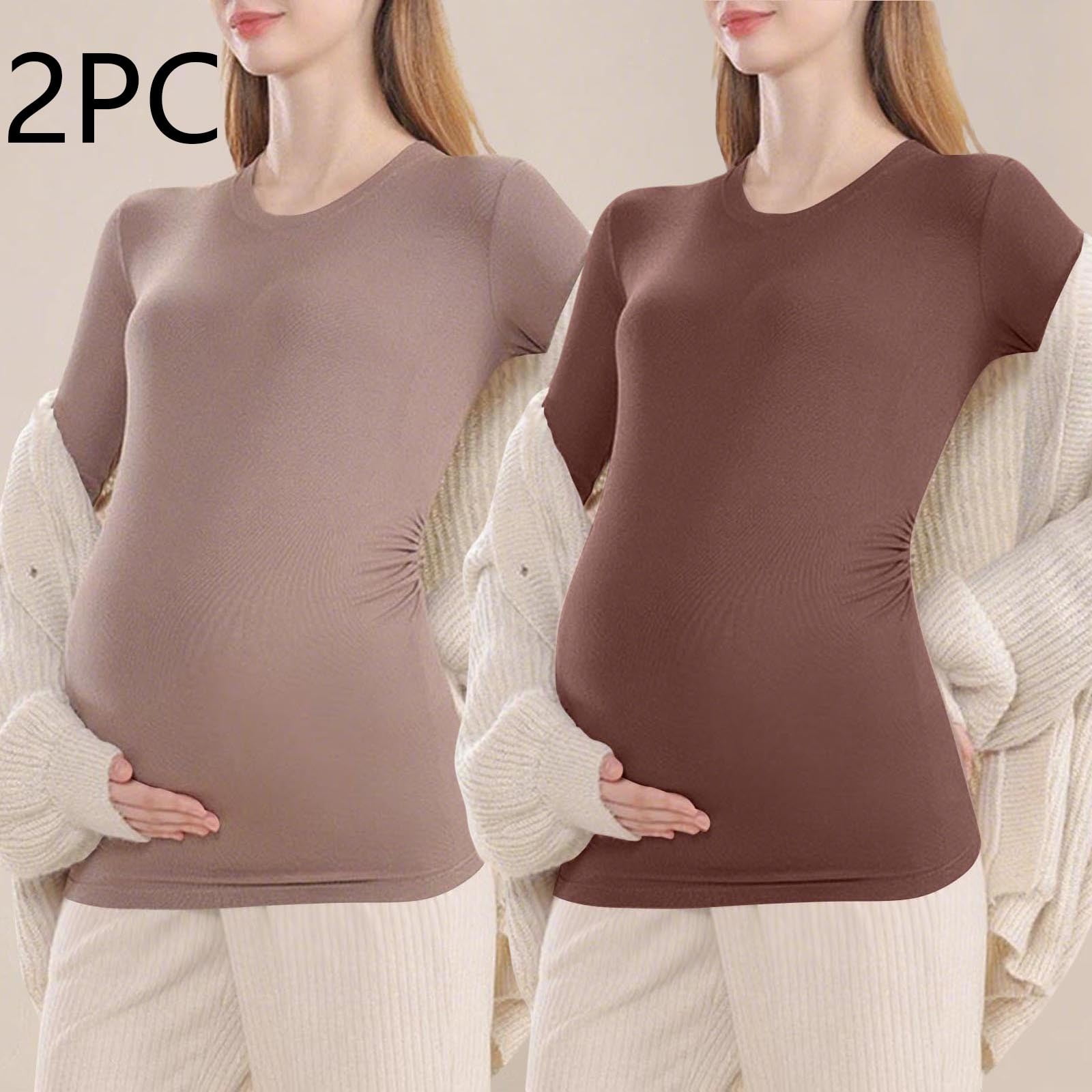 Eltusu Women Maternity Shirts, Crew Neck Pullover 2 Pieces Short Sleeve ...