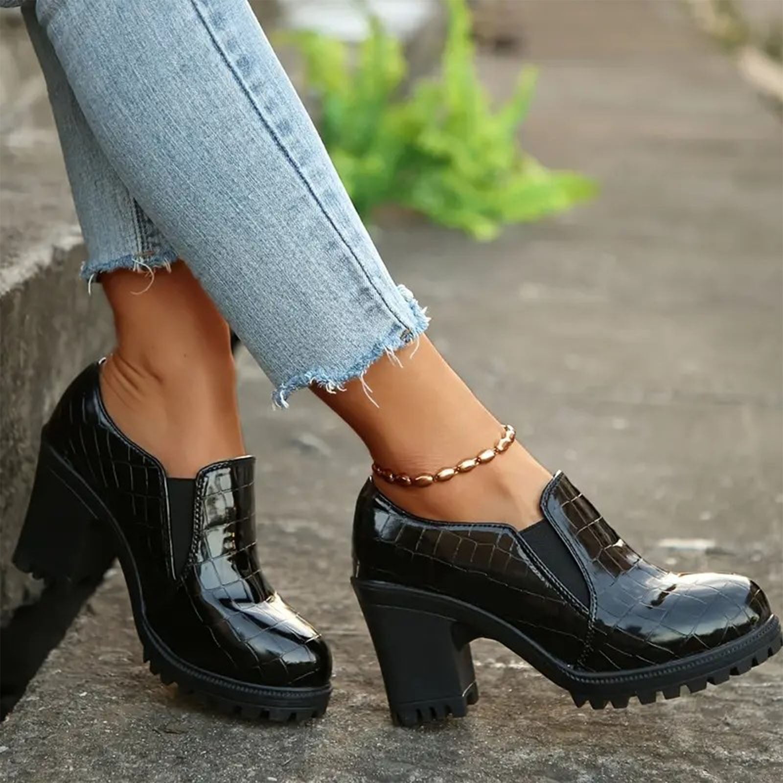 Eltusu Women Platform Chunky Heels, Work No Slip Round Toe Mid High ...