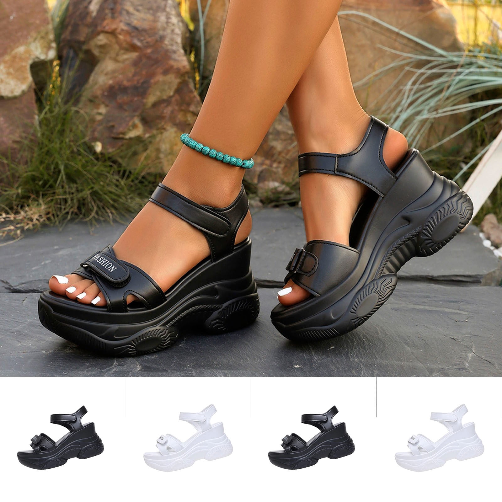 Eltusu Women Wedge Sandals, Fashion Open Toe Ankle Strap No Slip Summer ...