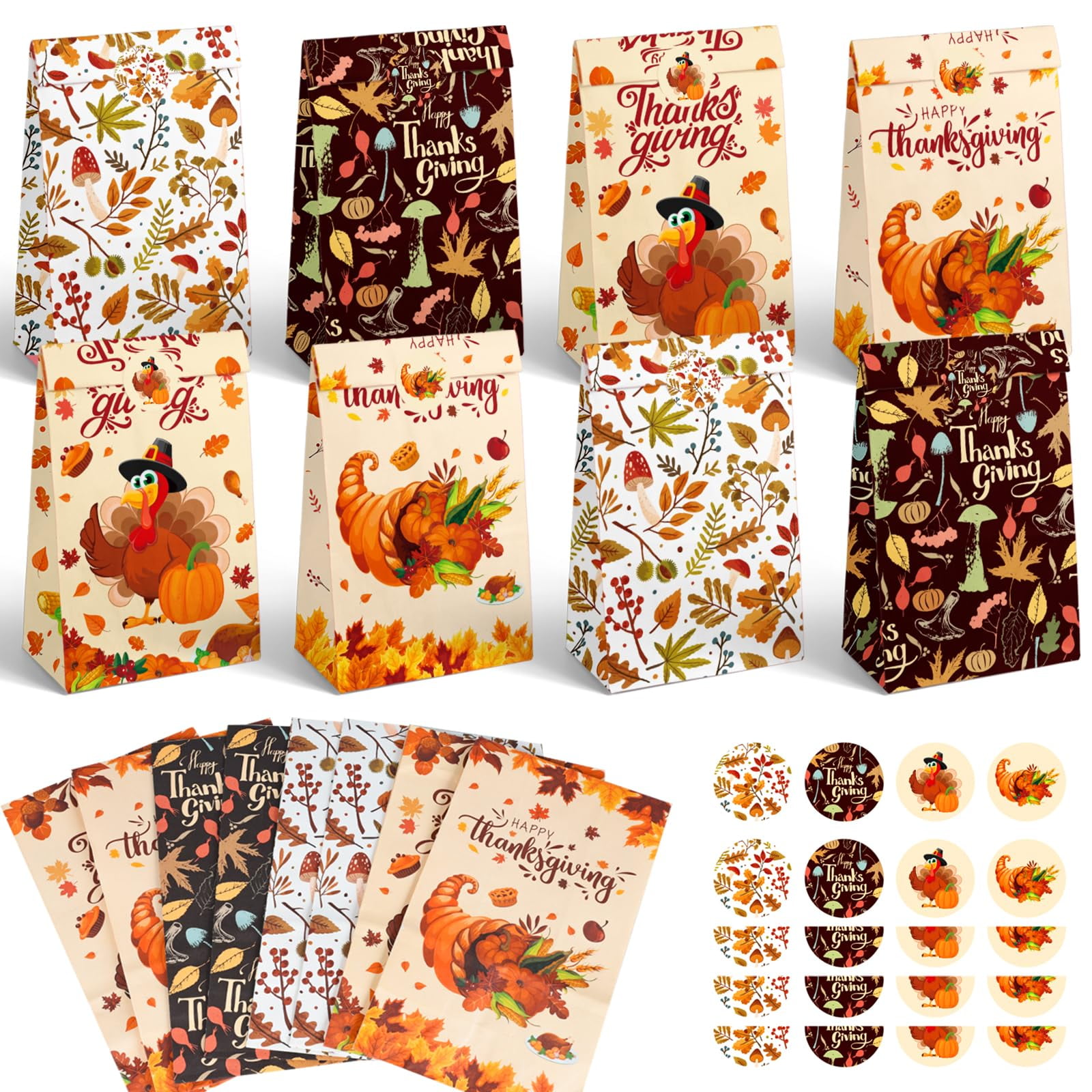 Elunpoe 32pcs Fall Goodie Bags, Thanksgiving Treat Bags, Perfect for ...