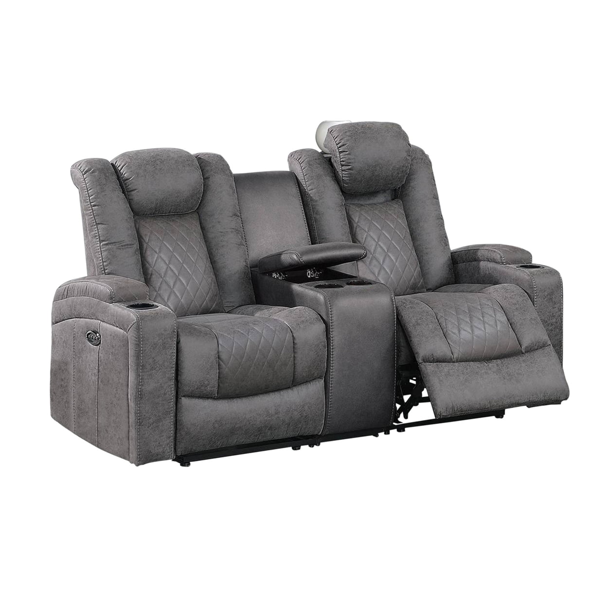Elva 72 Inch Power Reclining Loveseat Lift Top Storage Console Gray ...
