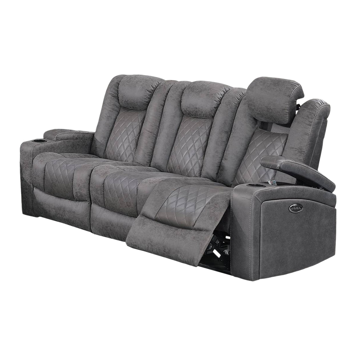 Elva 83 Inch Power Reclining Sofa, Storage Console, Gray Breathable ...
