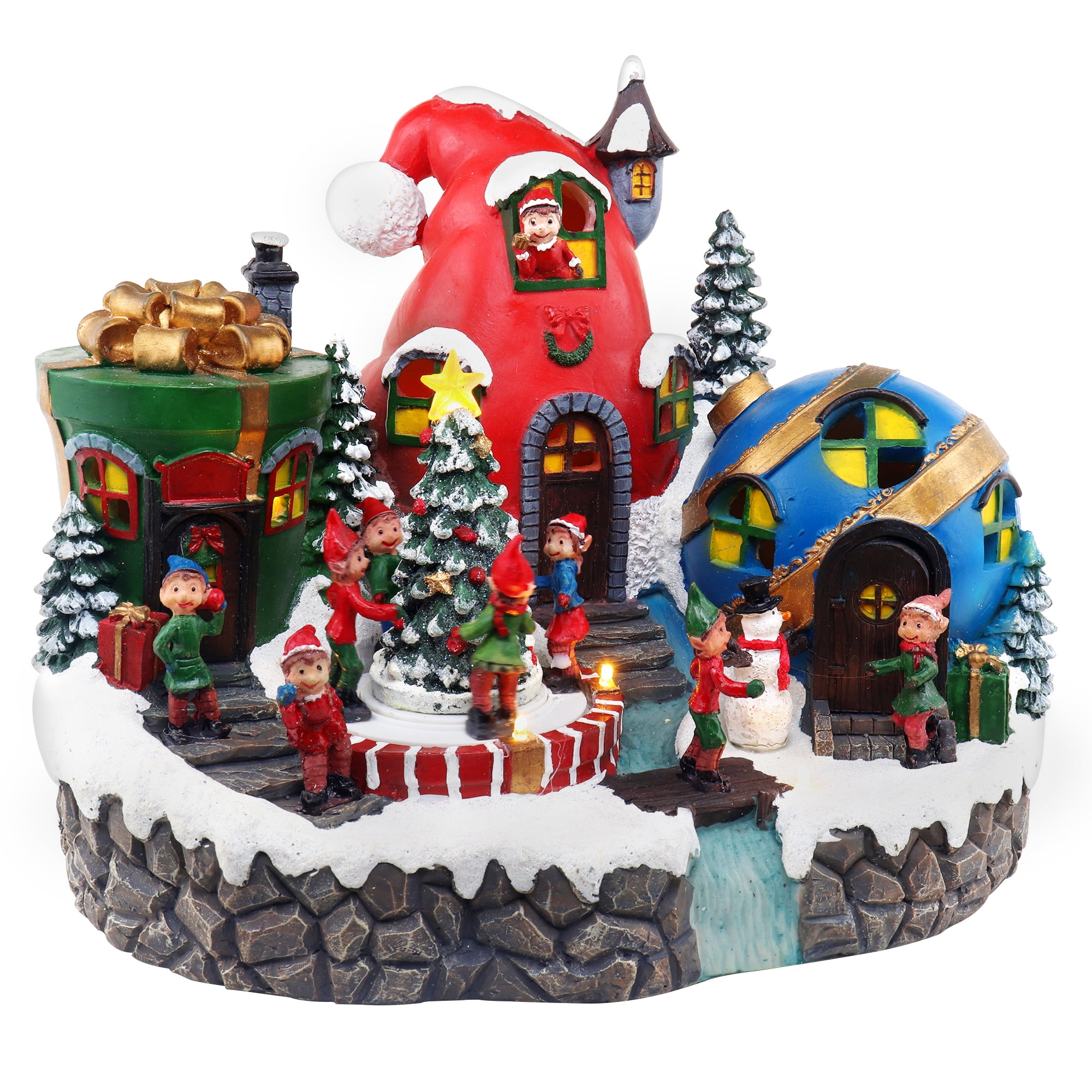 Elves Christmas Village Animated Pre-lit Musical Santa’s Helpers Snow ...