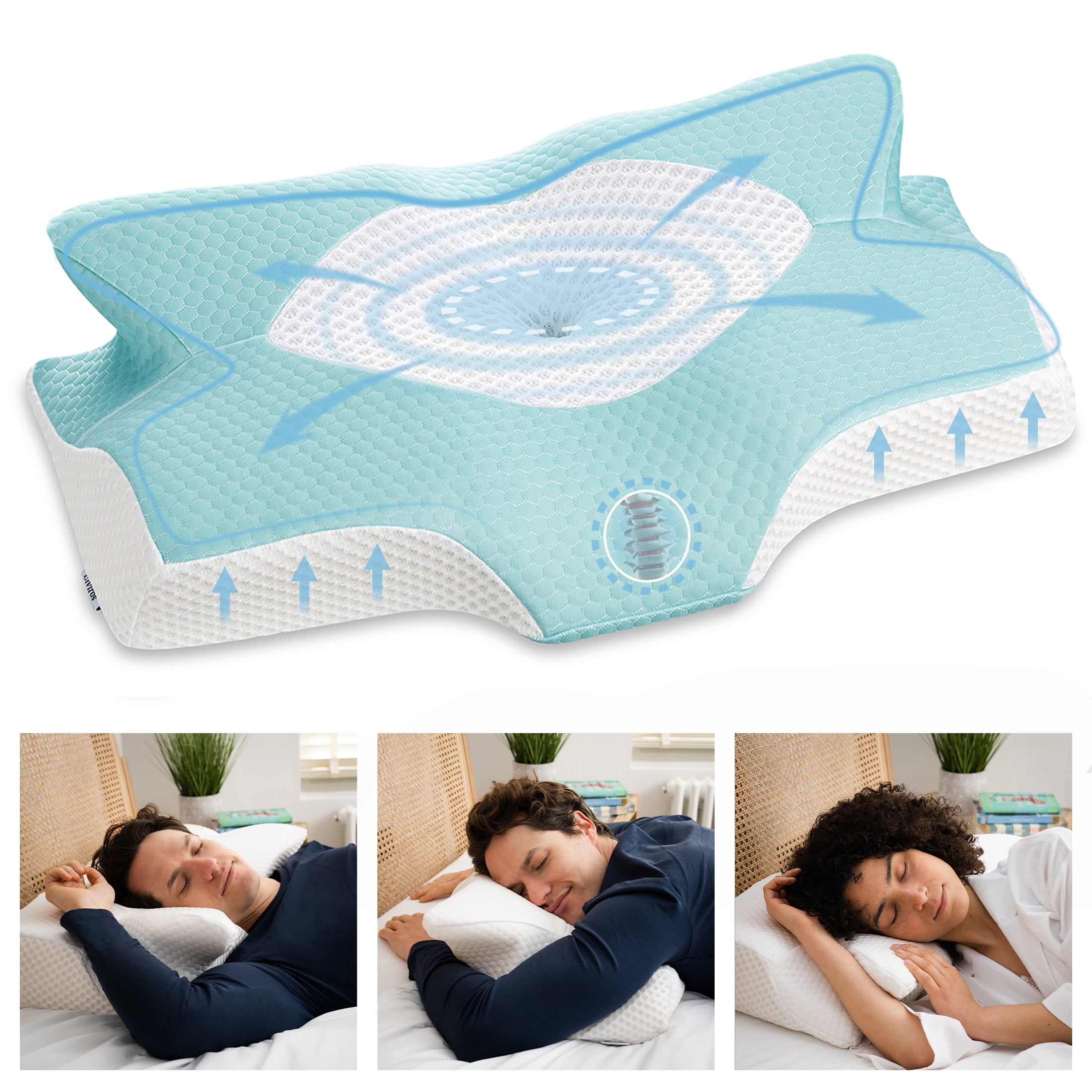 Elviros Orthopedic Memory Foam Pillow, Ergonomic Neck Relief, Side ...