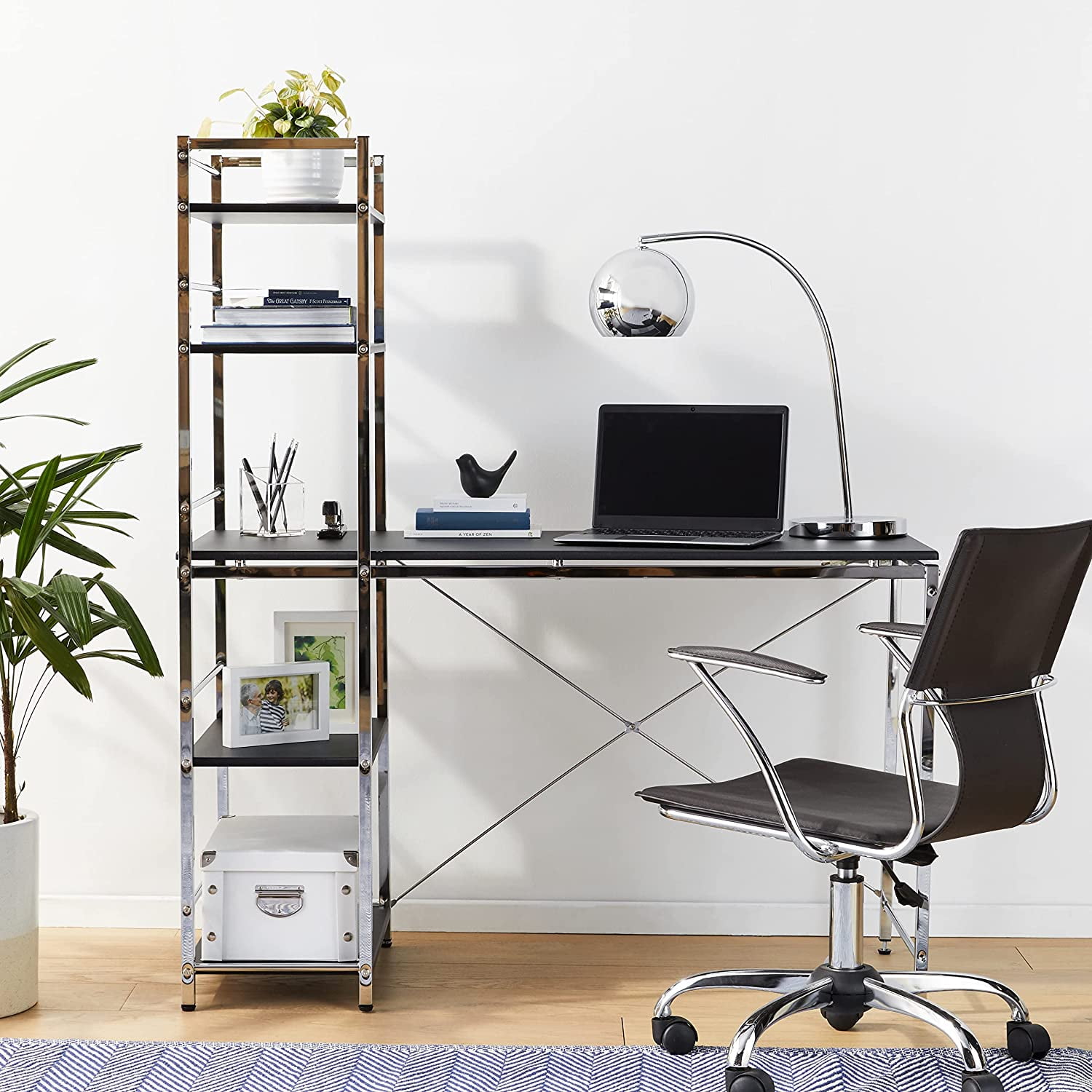 Elvis Black & Chrome Computer Desk with Bookshelf - Contemporary Desk ...