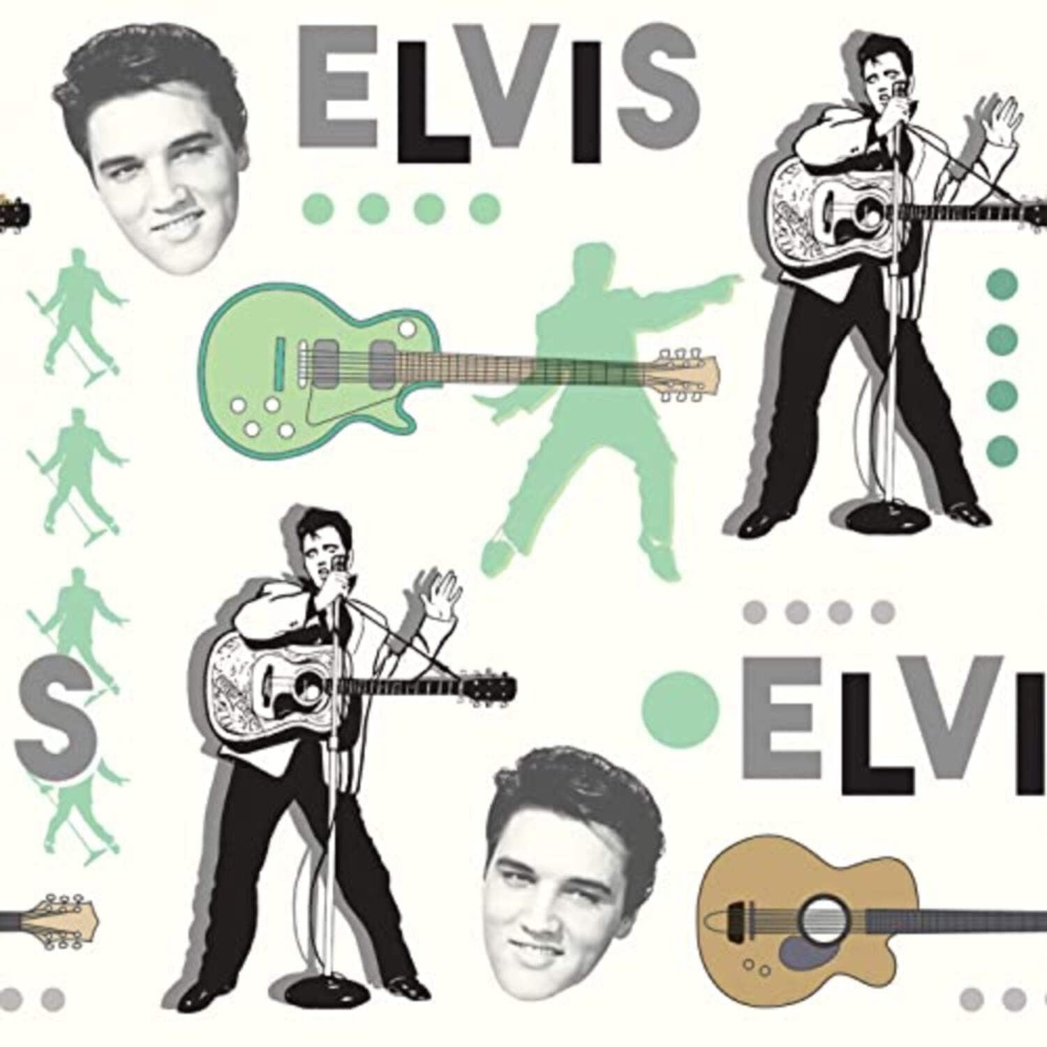 45" Cotton Elvis Photo Collage Sewing & Craft Fabric By The Yard, White ...